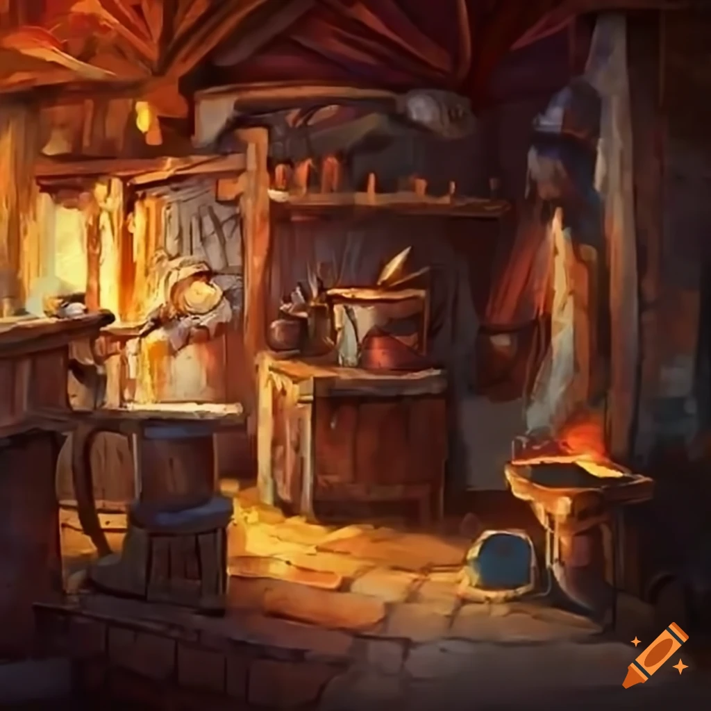 Medieval blacksmith's workshop on Craiyon