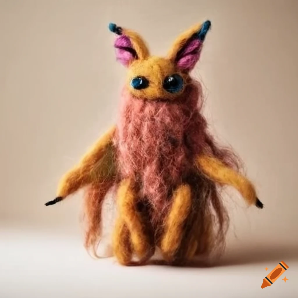 Felted wool creatures wearing intricate outfits