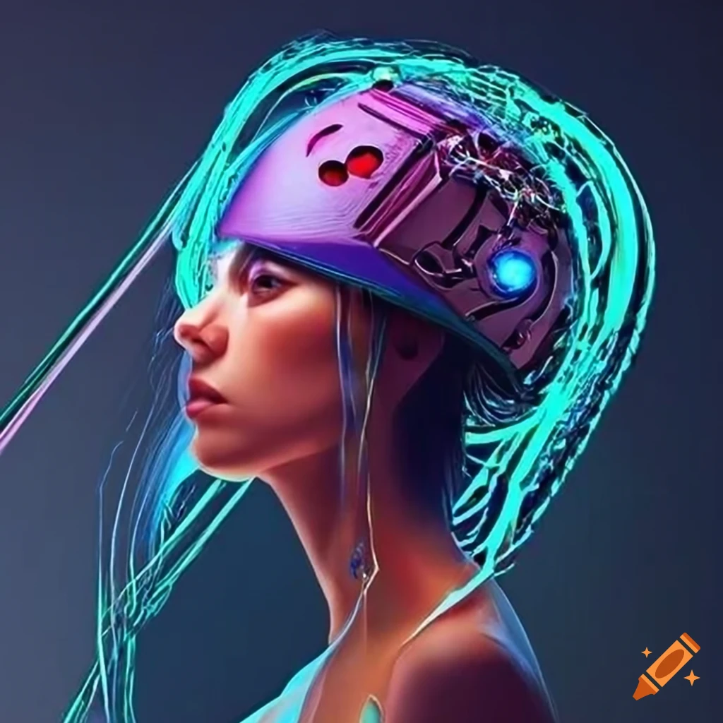 Create a digital artwork depicting an ultra-futuristic hat with ...