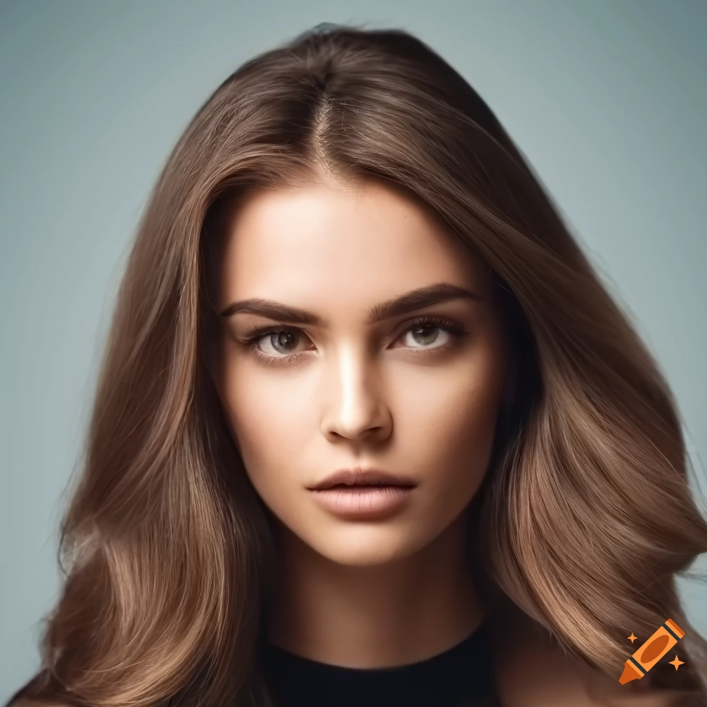 A photo portrait of a female supermodel wearing black t-shirt, soft ...