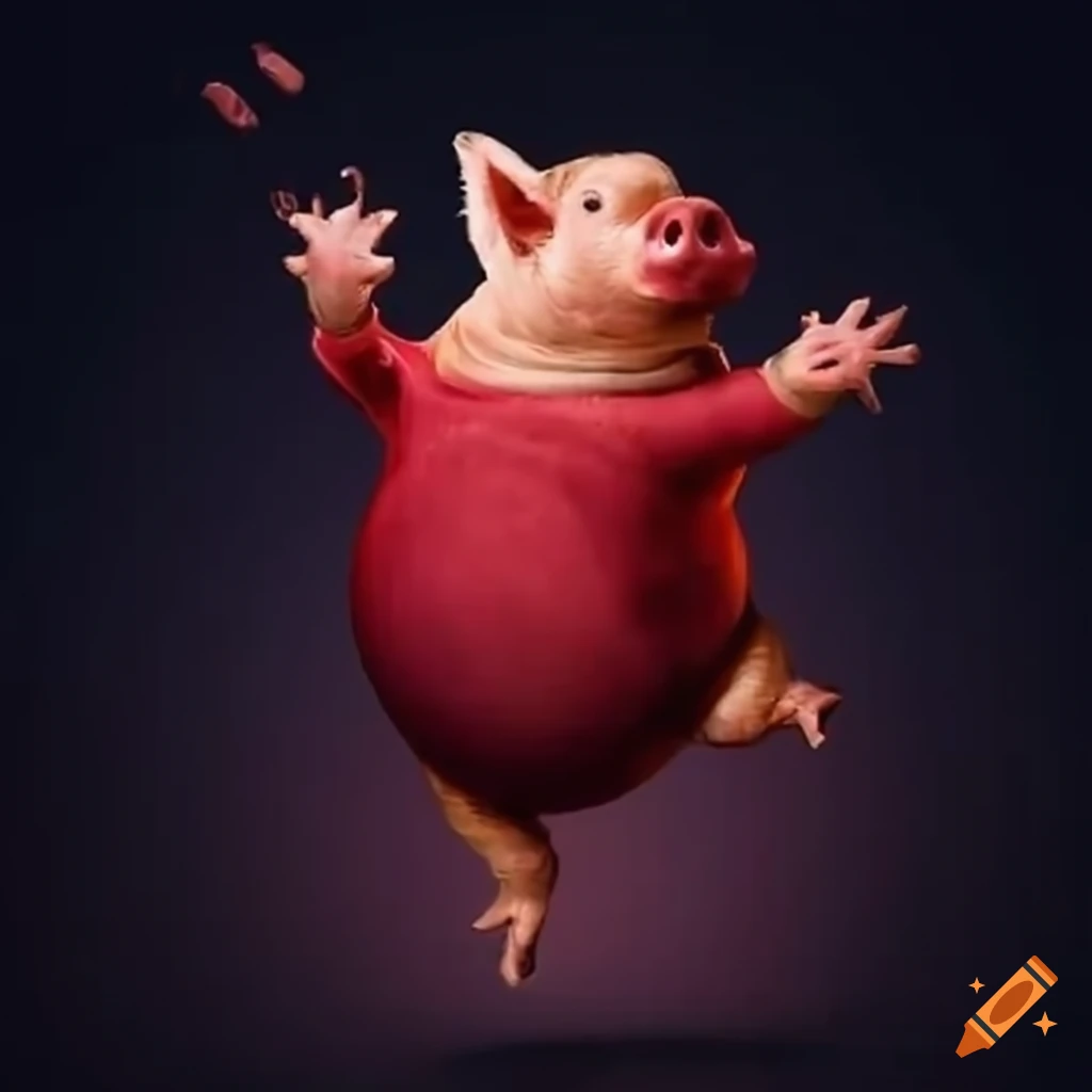 Funny tap dancing big pig