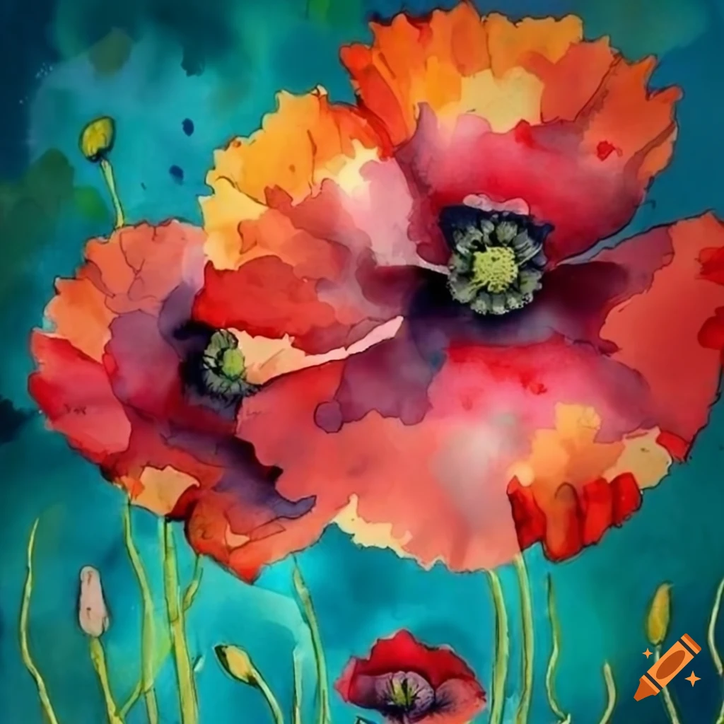 Watercolour poppies high resolution on Craiyon