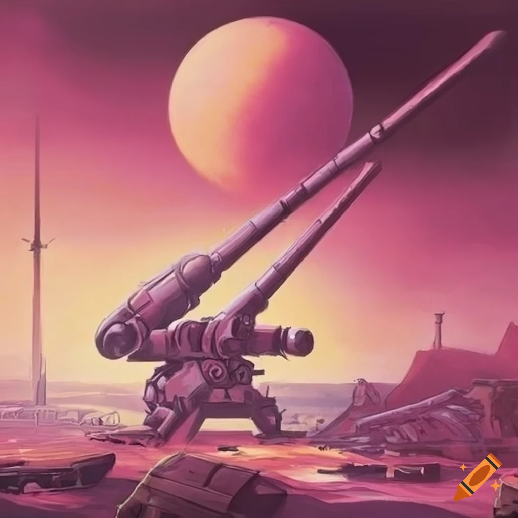 70s sci fi artillery art pale pink