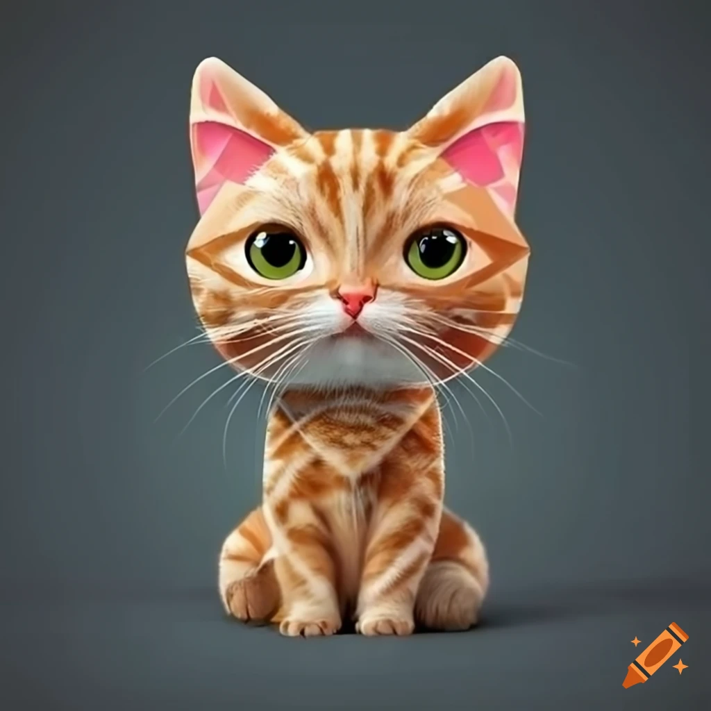 Cute 2d geometric ginger cat on Craiyon