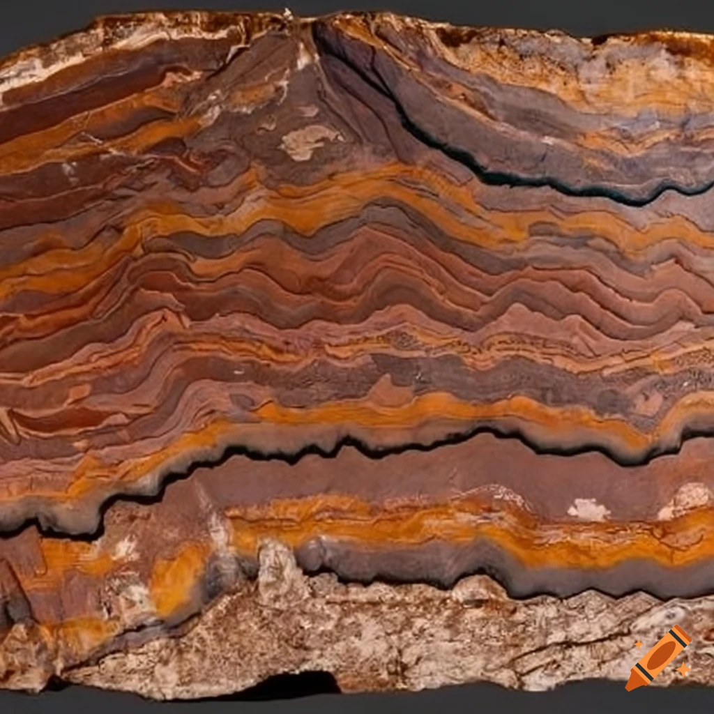 A rock slab with geological layers etched with the words 'surface ...