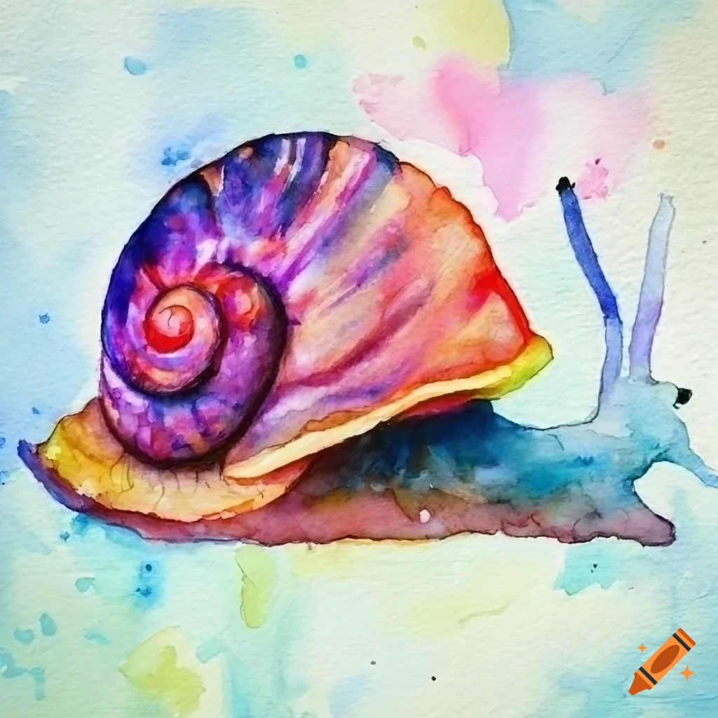 Pastel snail painting in watercolor