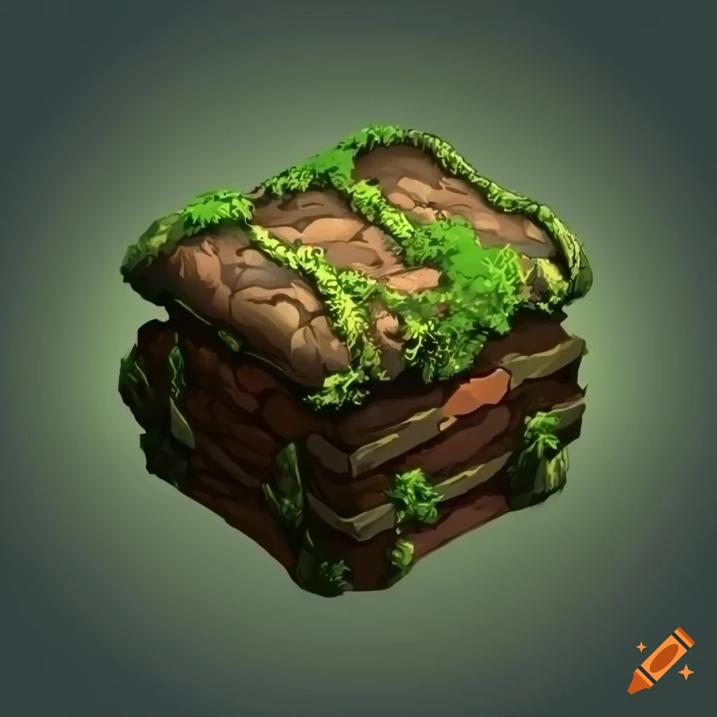 Isometric chest in the style of a 2d game made of stone overgrown with ...