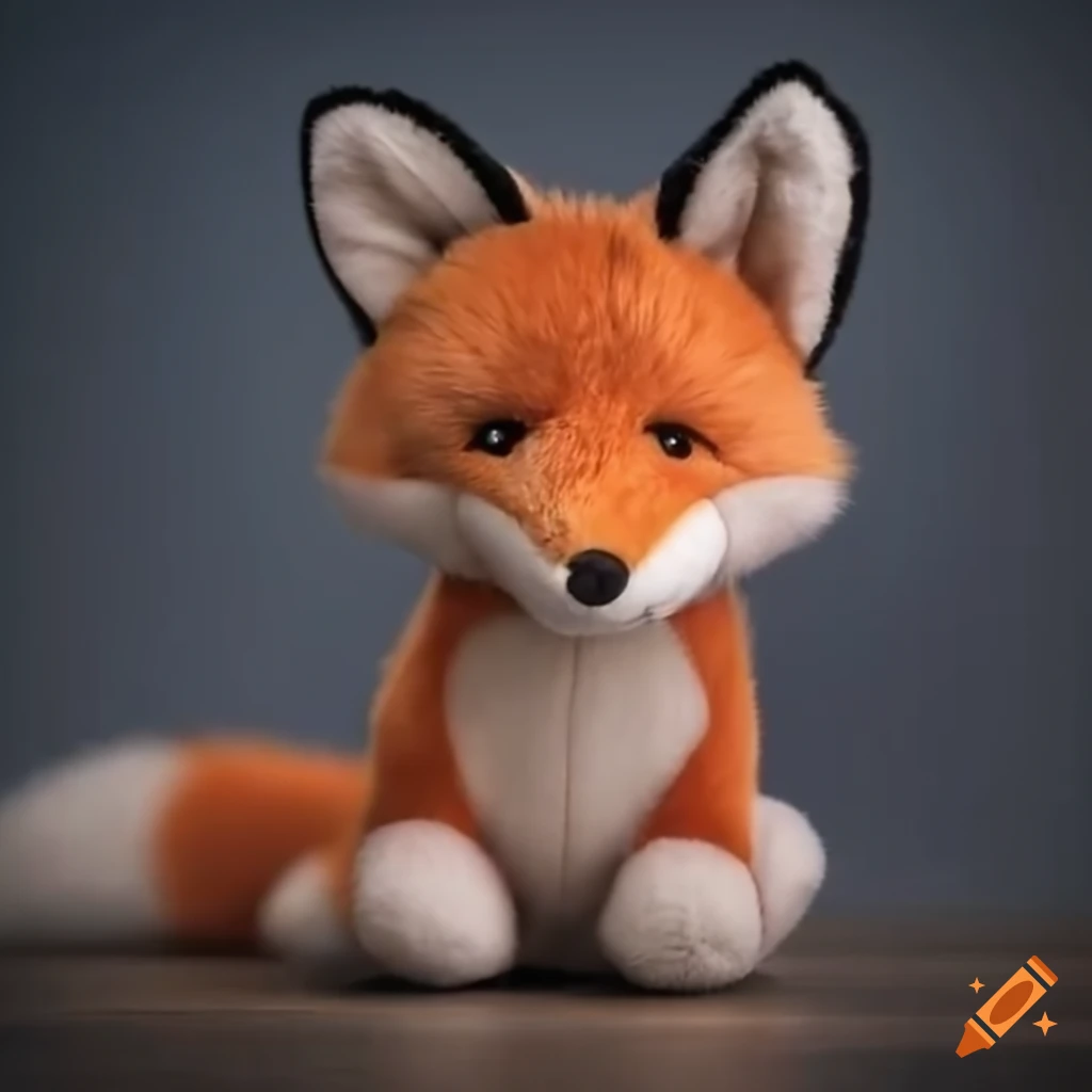 A plush fox with droppy ears and sad expression seeking attention