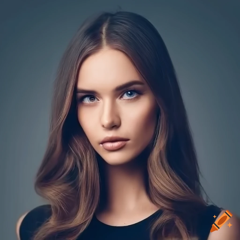 A photo portrait of a female supermodel wearing black t-shirt, soft ...