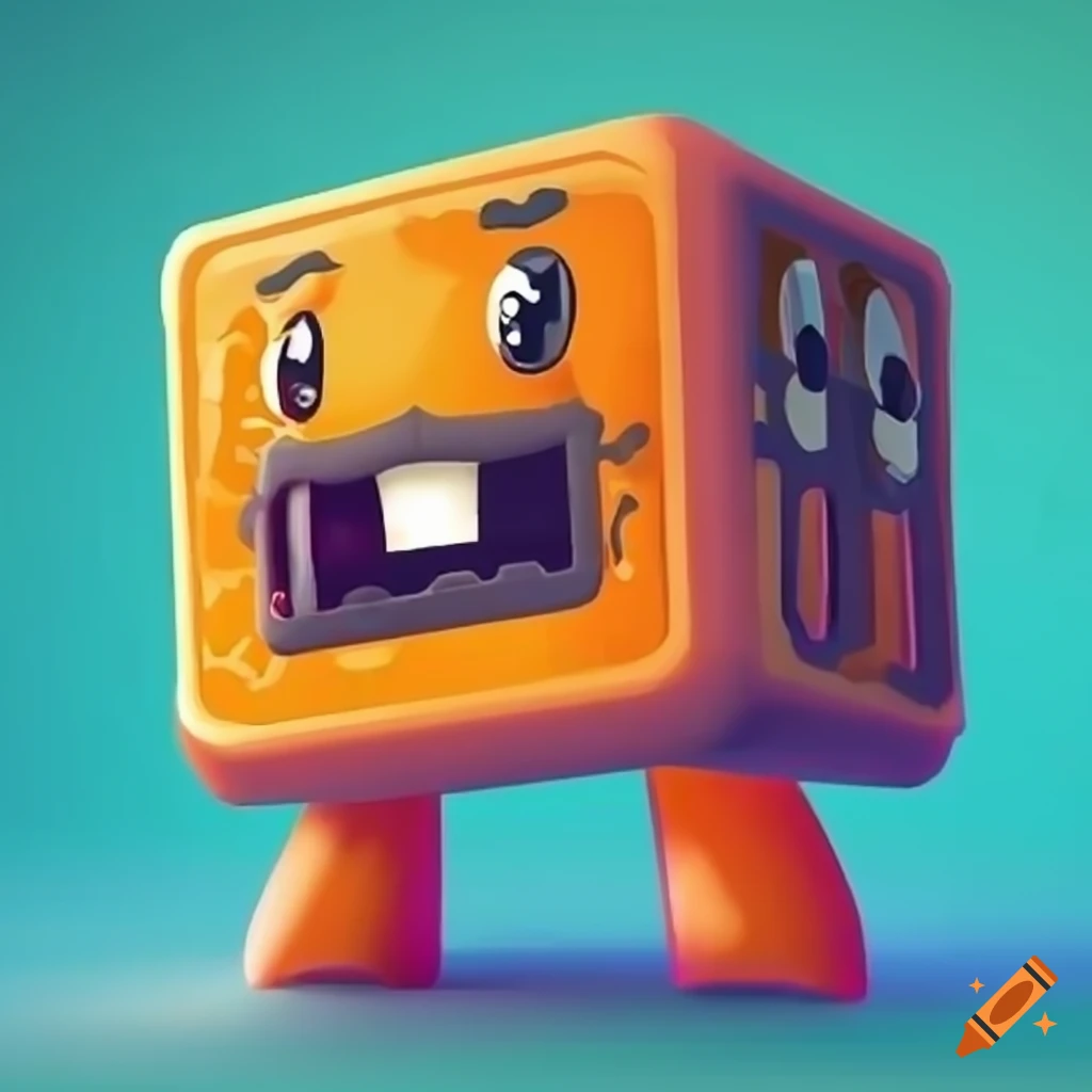 Cute orange cubic character for a mobile video game
