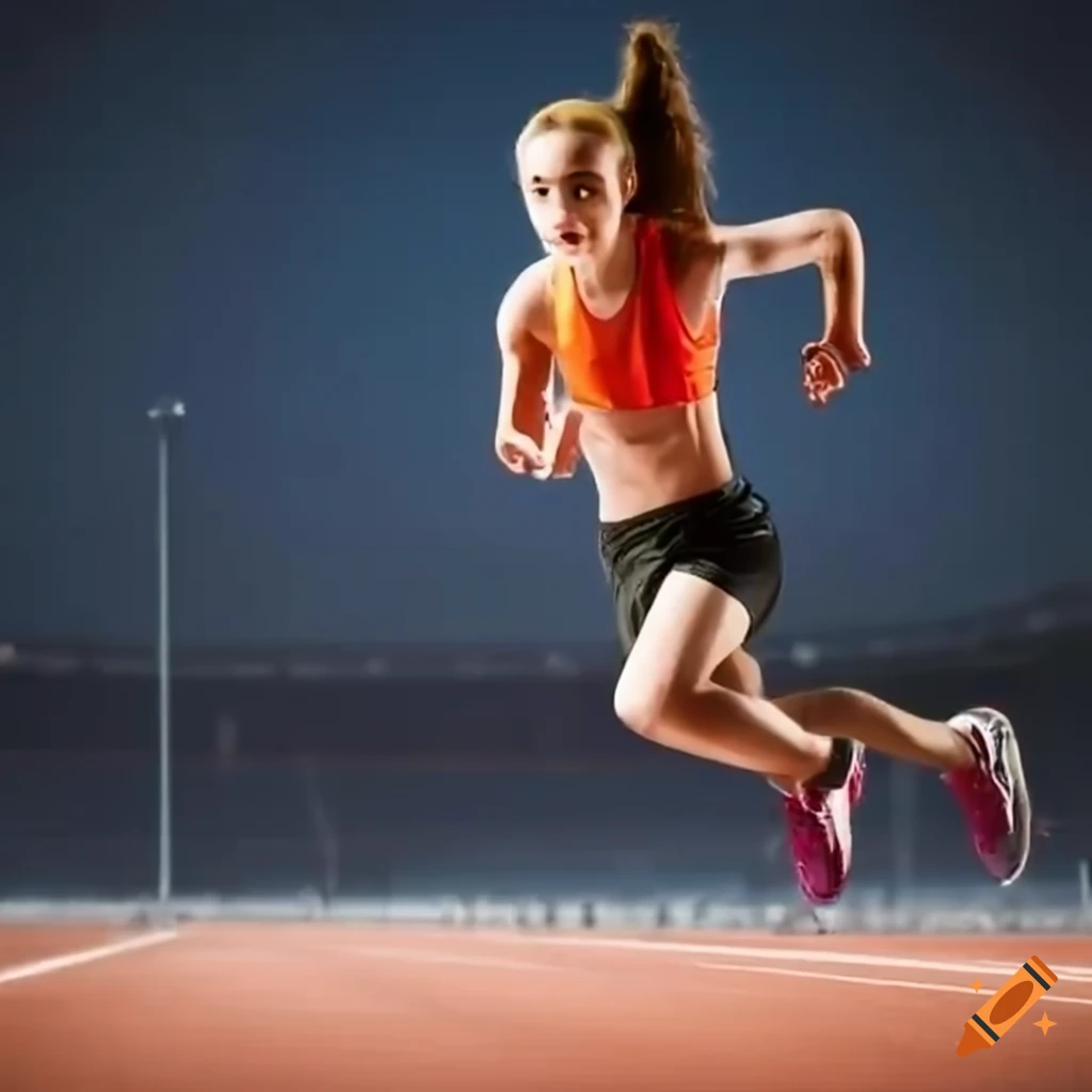 Young athlete sprinting in a track field on Craiyon