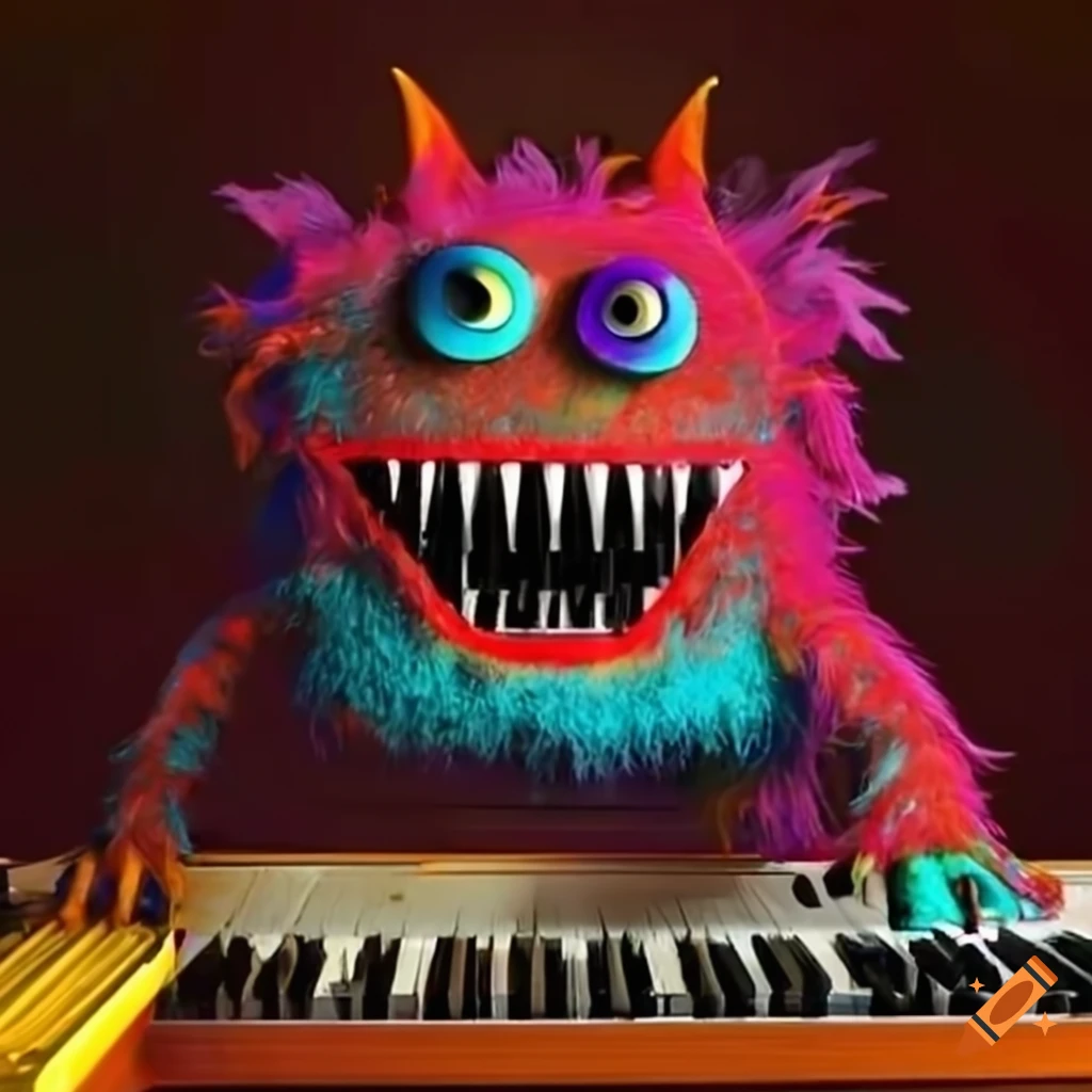A colorful furry monster playing piano on Craiyon
