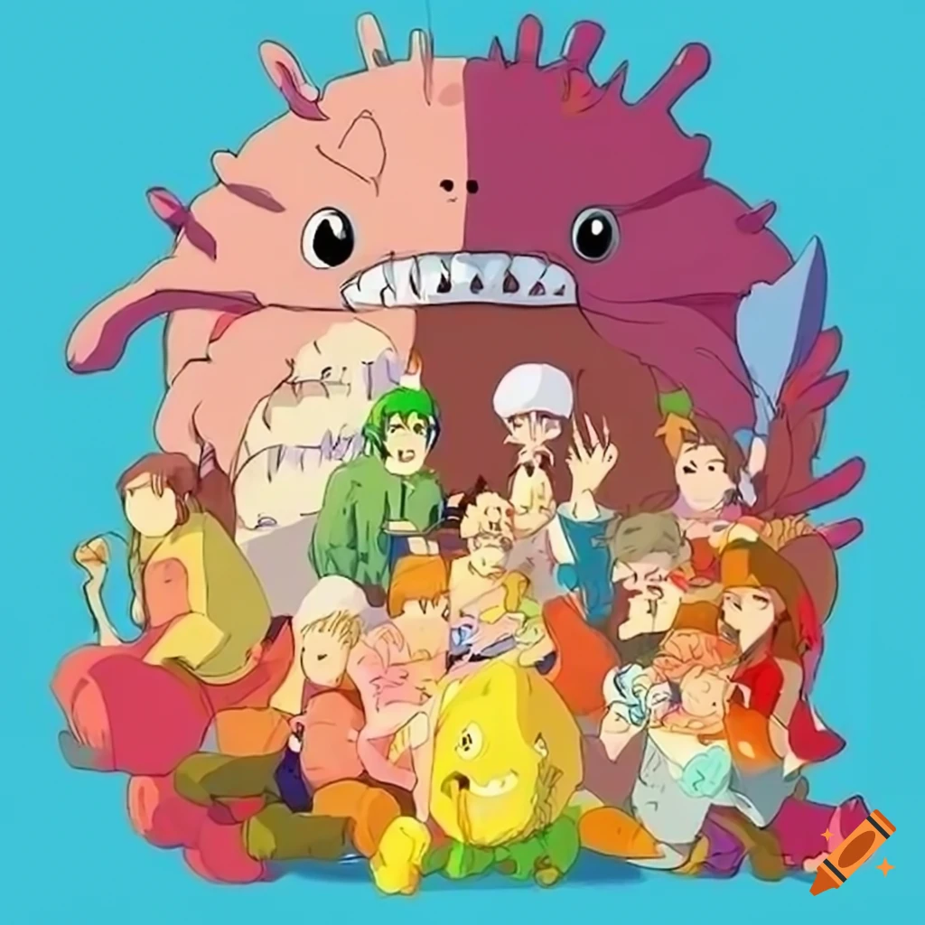 Colorful characters in the style of studio ghibli