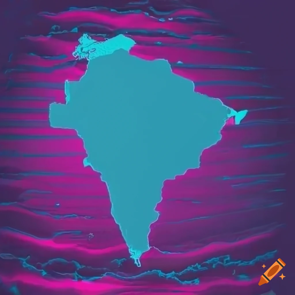 Brazil map from a distance in blue, pink and purple, vaporwave style