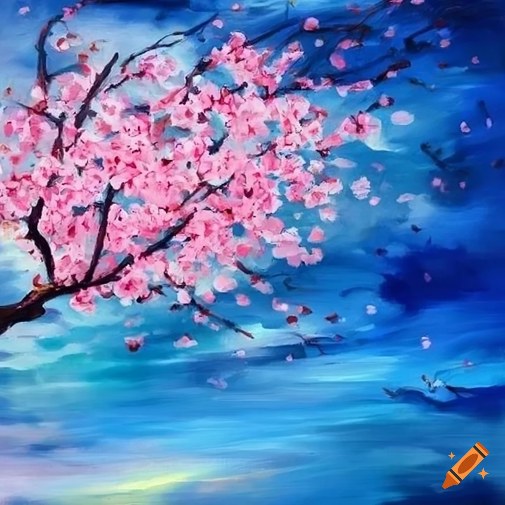 Painting of a cherry blossom tree under a beautiful sky on Craiyon