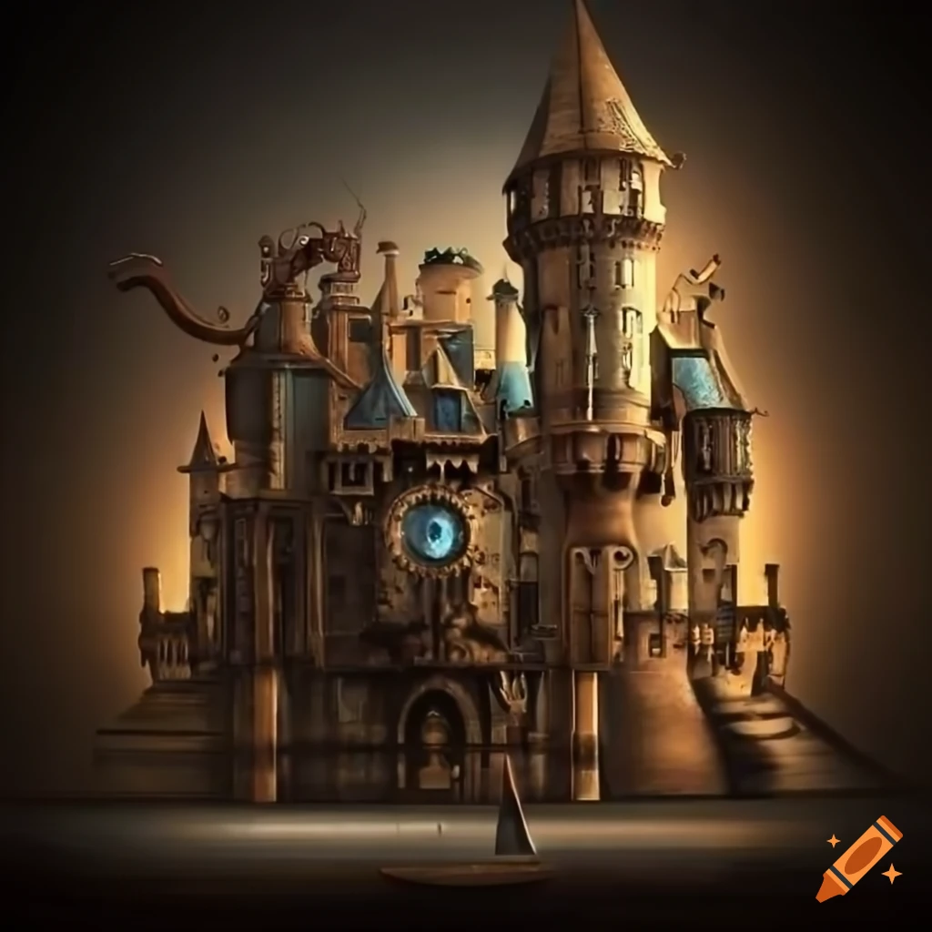 Steampunk computer in castle on Craiyon