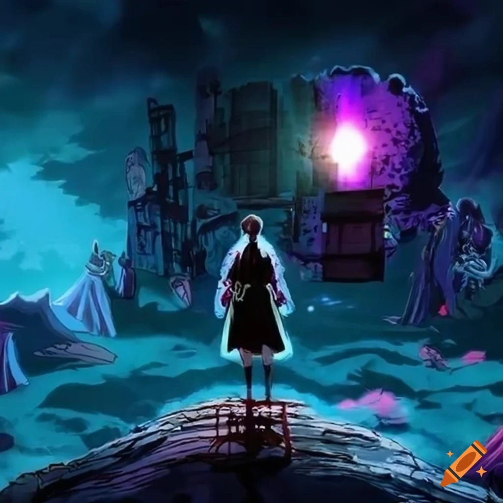 Imagine a dynamic scene featuring the iconic One Piece characters. The ...