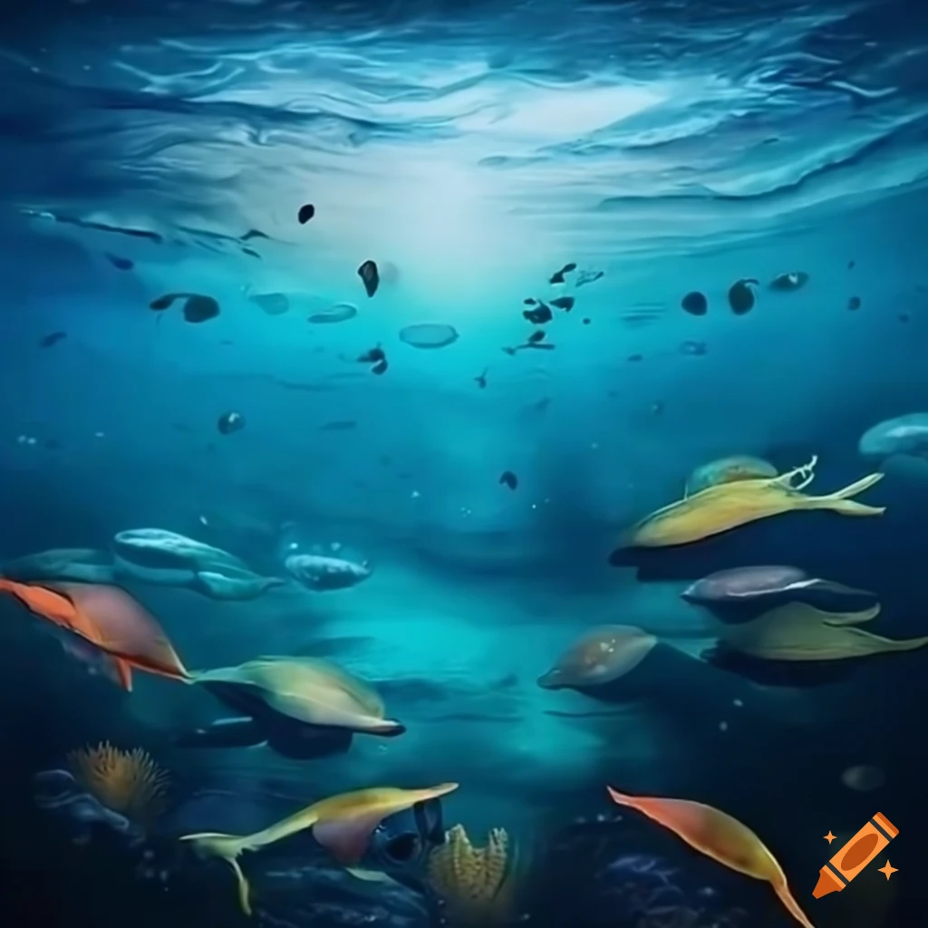 Create a magical view of an underwater seascape filled with magical sea ...