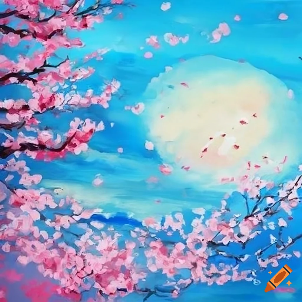Painting of a cherry blossom tree under a beautiful sky on Craiyon