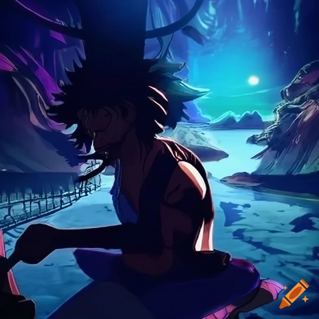 Imagine a dynamic scene featuring the iconic One Piece characters. The ...