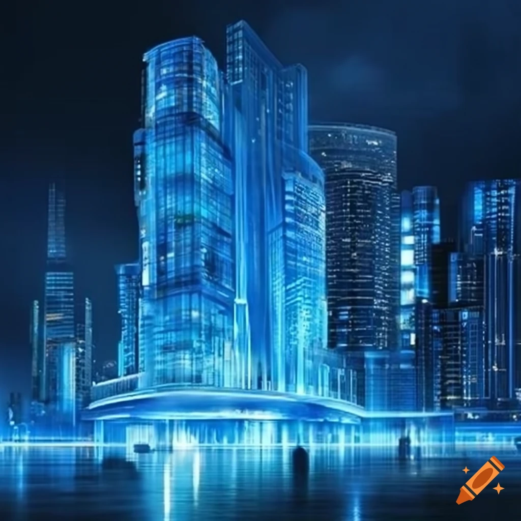 Futuristic buildings in blue lights
