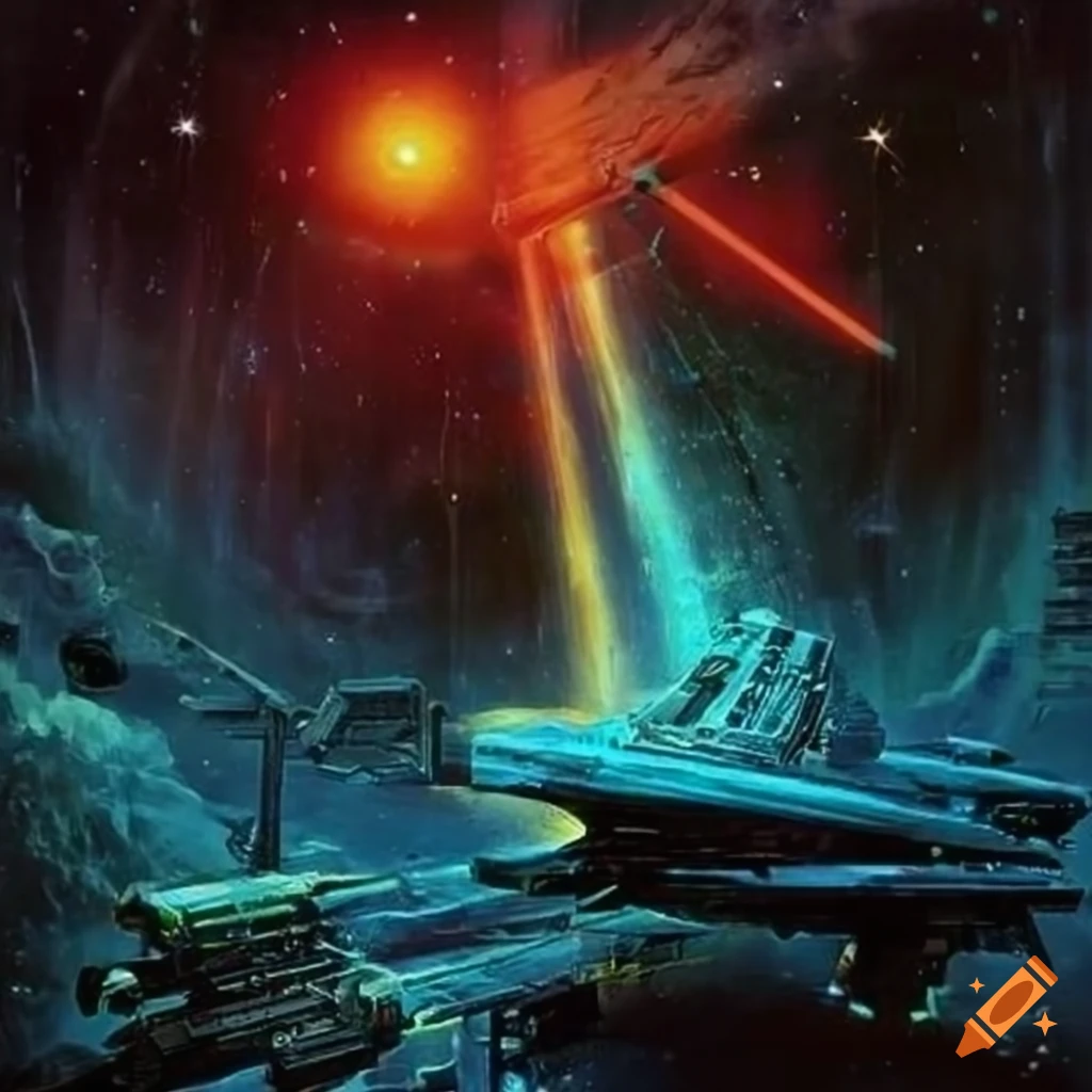 70s sci fi laser attack art on Craiyon