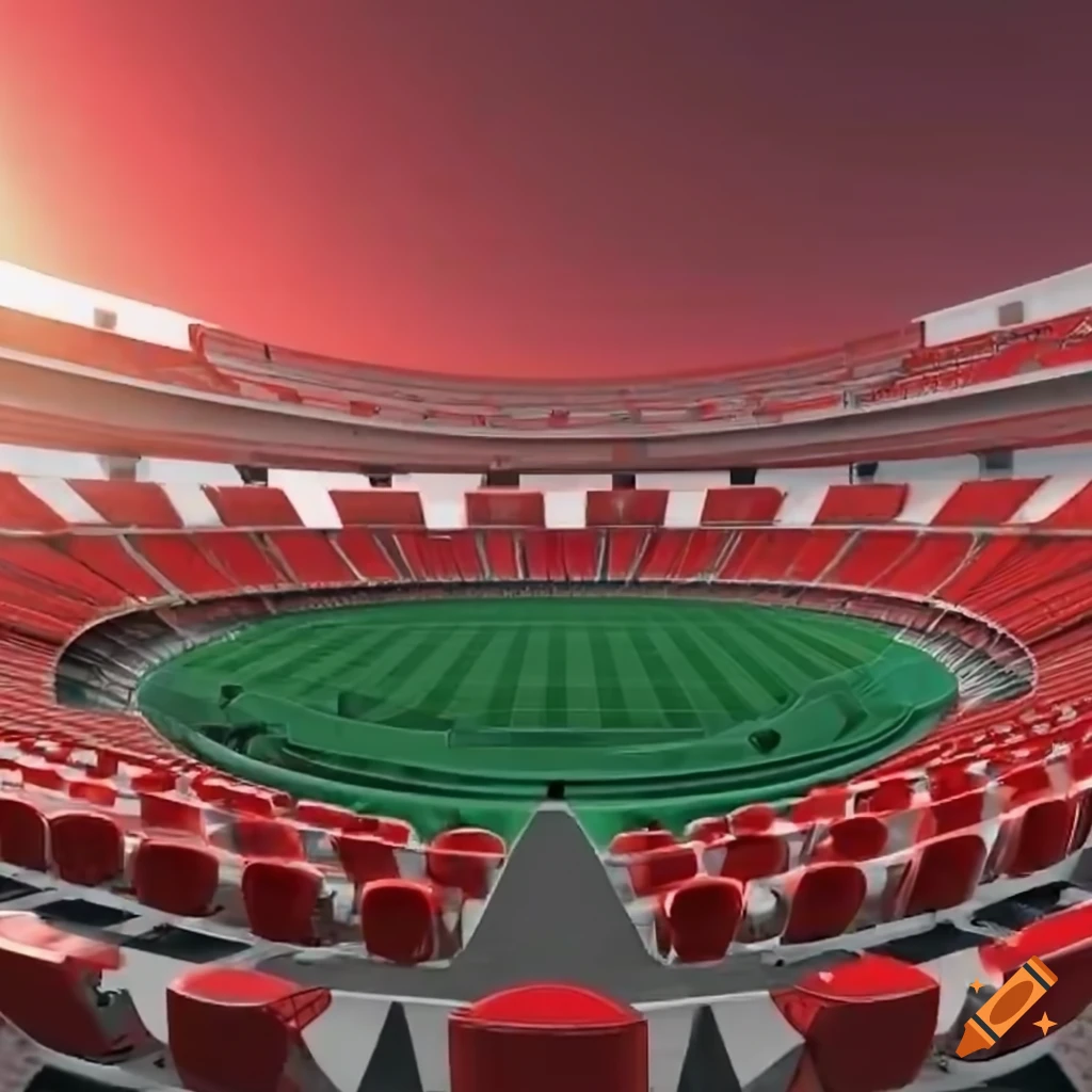 3d rendering of a circular stadium with red seats on Craiyon