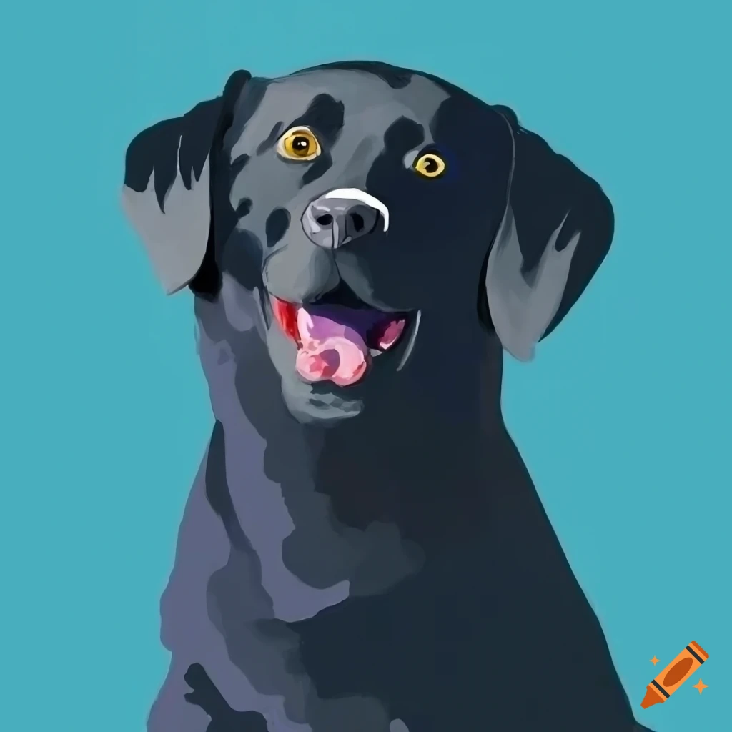 Full body black labrador in various poses. in the style of david hockney