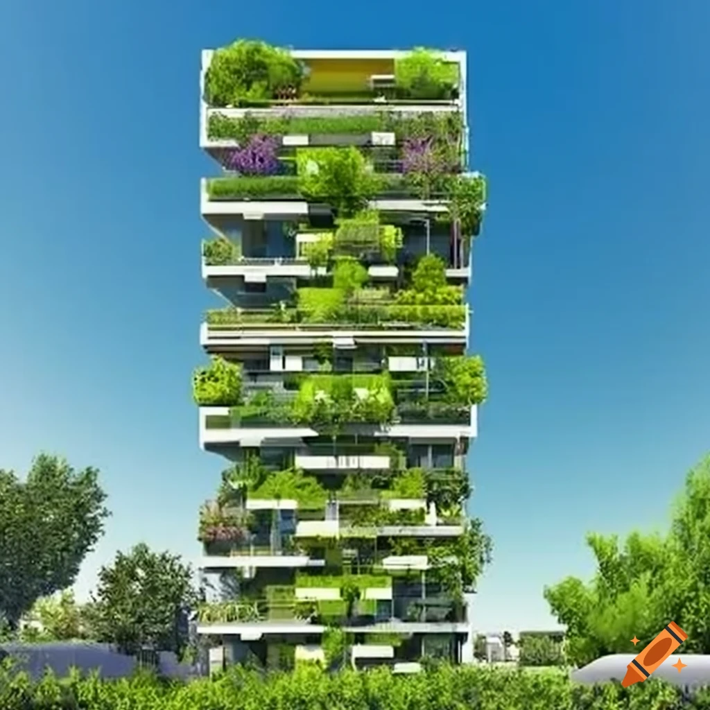 Sustainable urban housing featuring green balconies and vertical ...