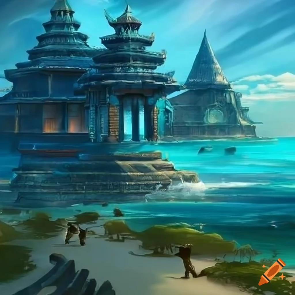 The temple on the ocean shore, where the artifact is kept. Fantasy ...