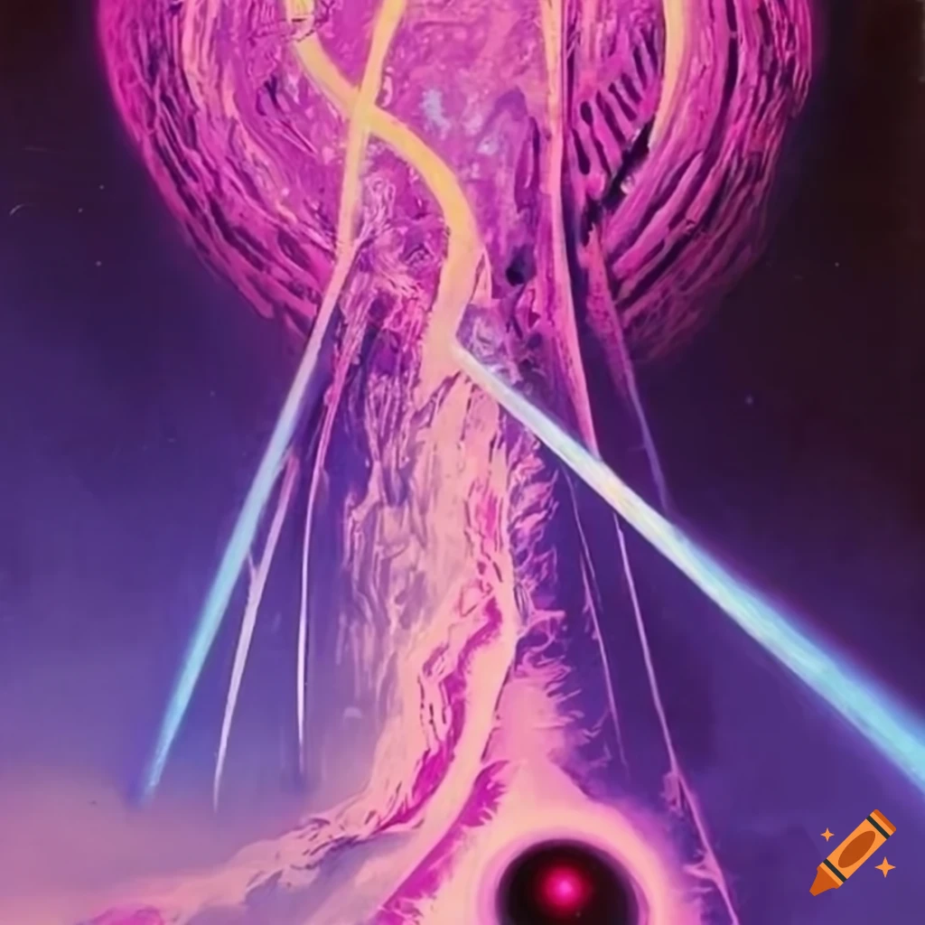 70s sci fi pale pink laser attack art on Craiyon