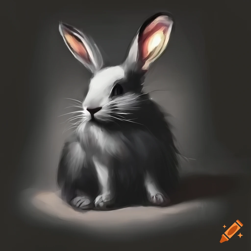 A bunny, cute, sitting, warm light, idillic, digital art on Craiyon