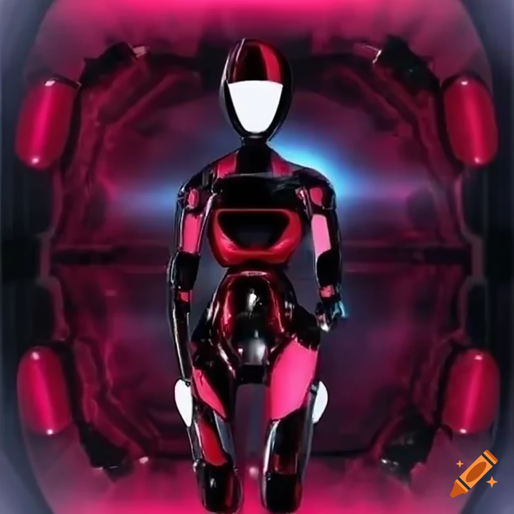 A beautiful female black-red-transparent robot on Craiyon