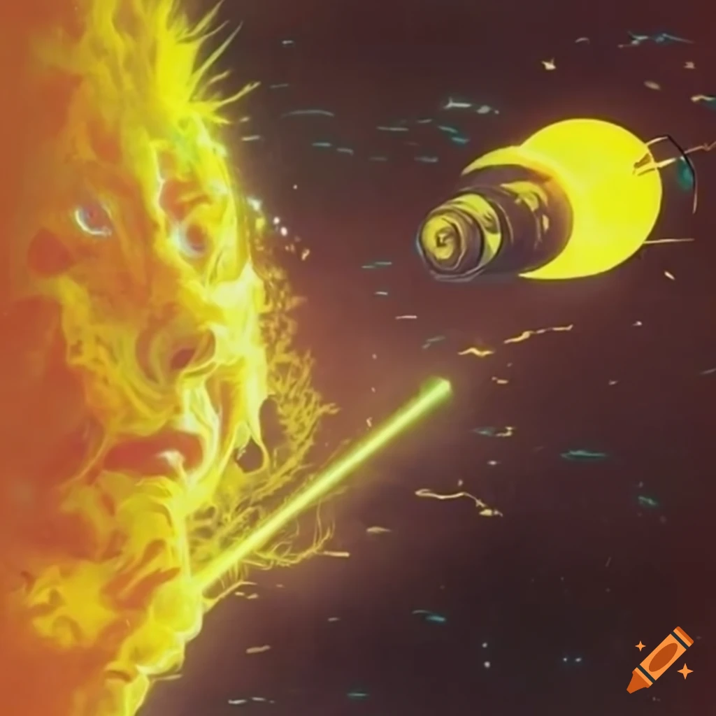 70s sci fi yellow laser attack art