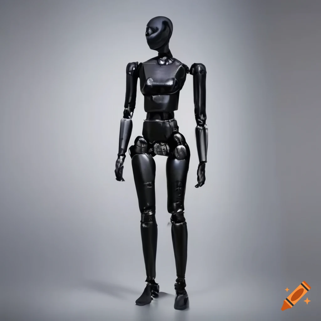 Tall black action female figure body humanoid robot, short legs