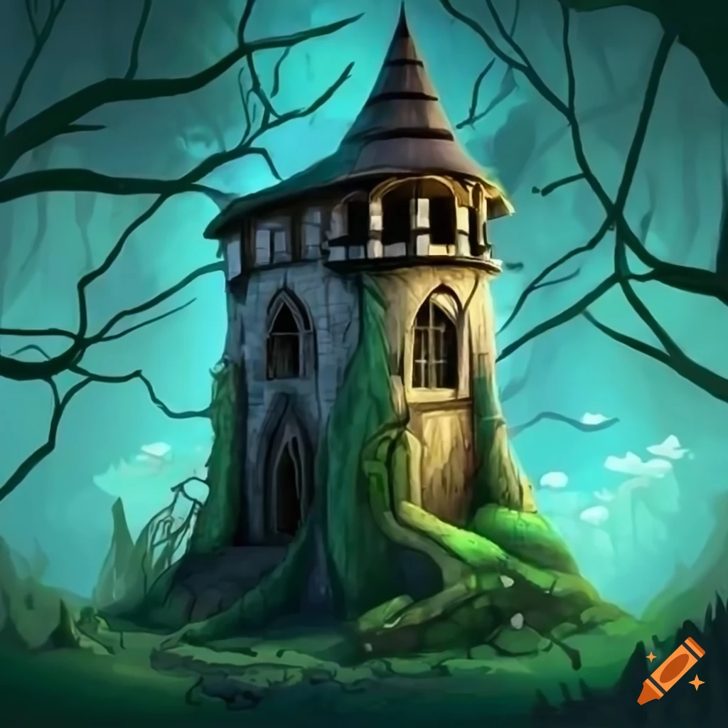 Wizard tower in the woods on Craiyon