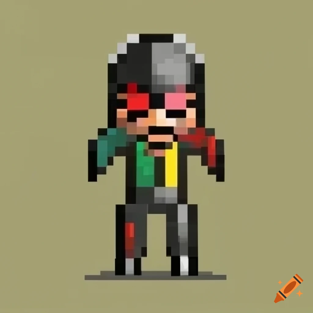 Pixel man black, red, green, yellow, background white