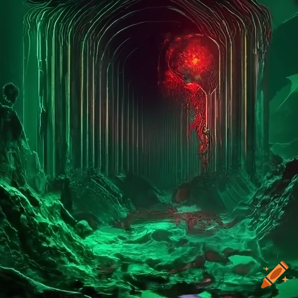 Generate an image of a world that resembles inside a computer, with ...