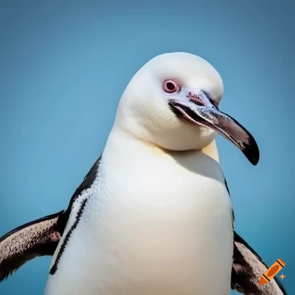 A group of albinos penguin completely white on the desert or the beach