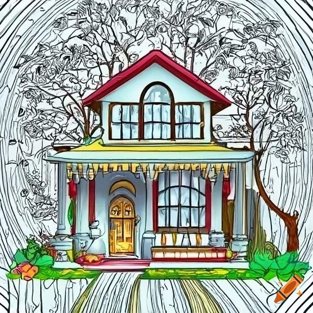 Nice house in coloring book style on Craiyon