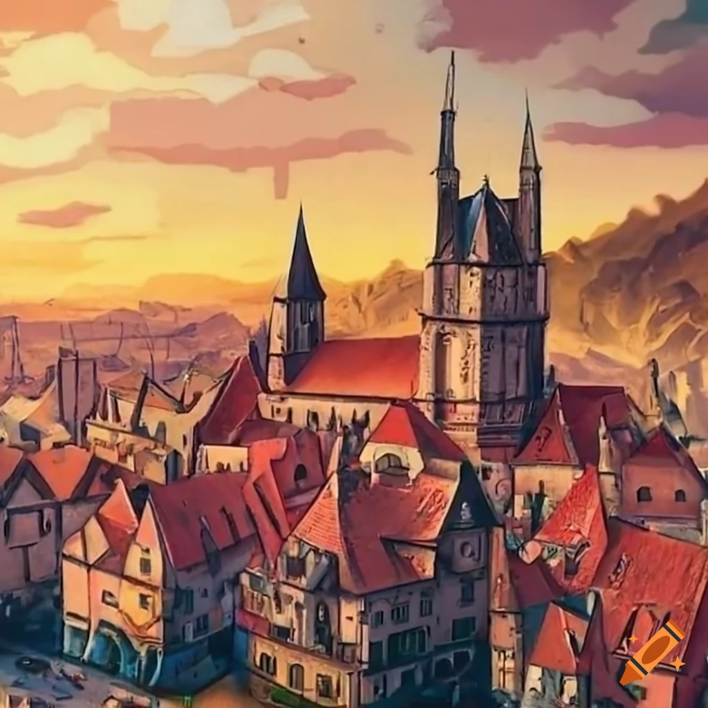 Medieval town seen from above