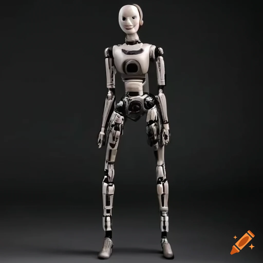 Tall black action female figure body humanoid robot, short legs