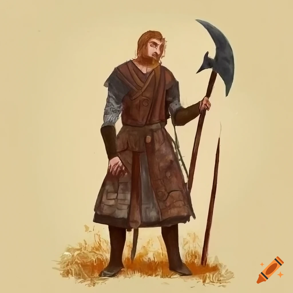 Old painting of medieval brave warrior with messy hair and dirty ...