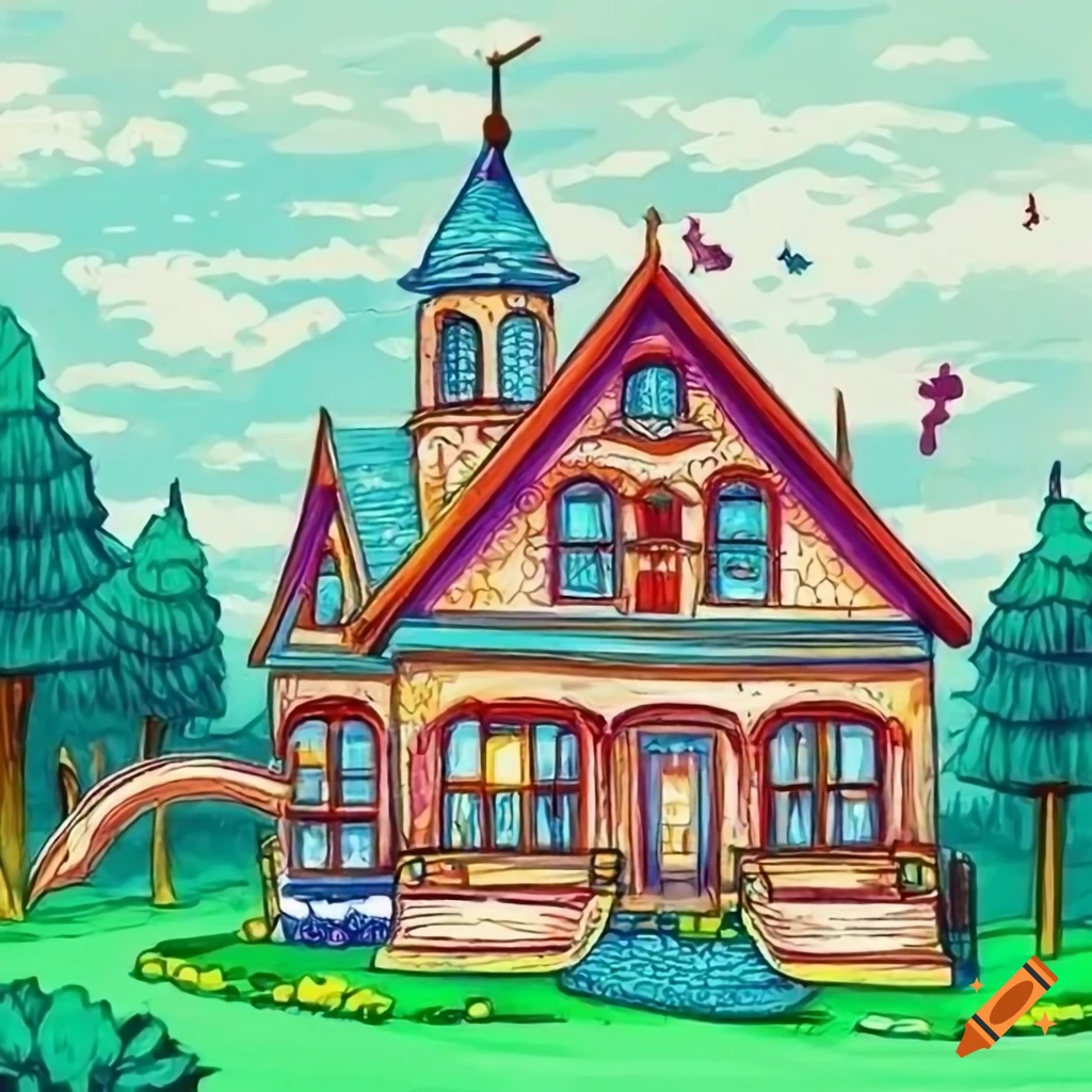 Old house in coloring book style on Craiyon