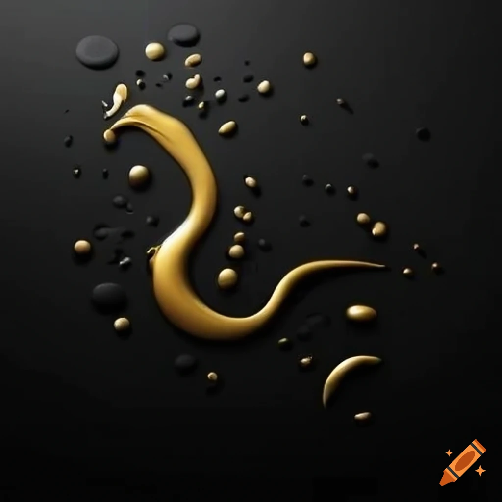 Artistic paint spill with black, white, and gold color accents on Craiyon