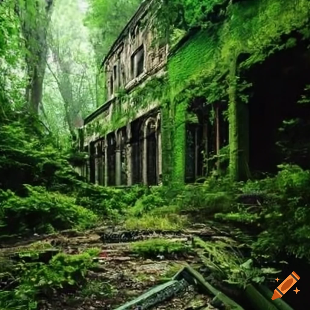 Abandoned city overtaken by plants on Craiyon