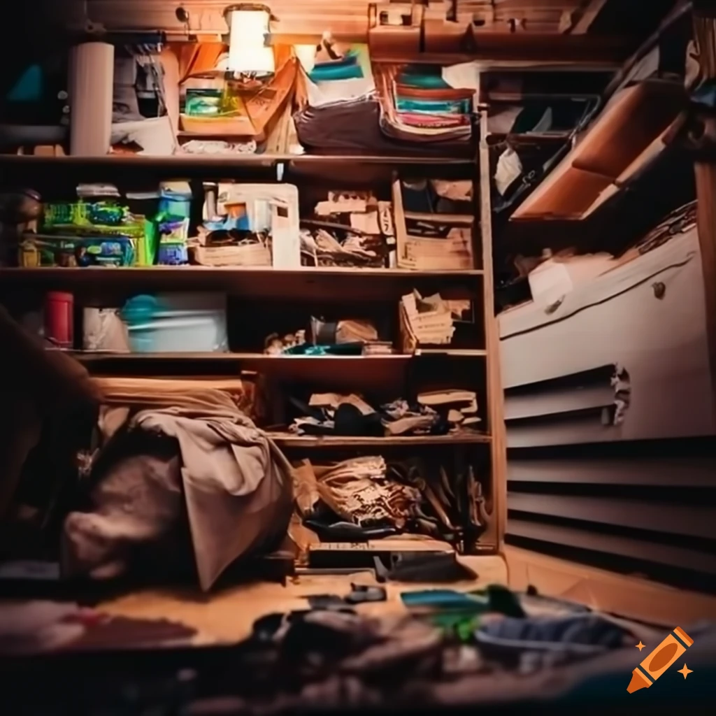 Messy storage room on Craiyon