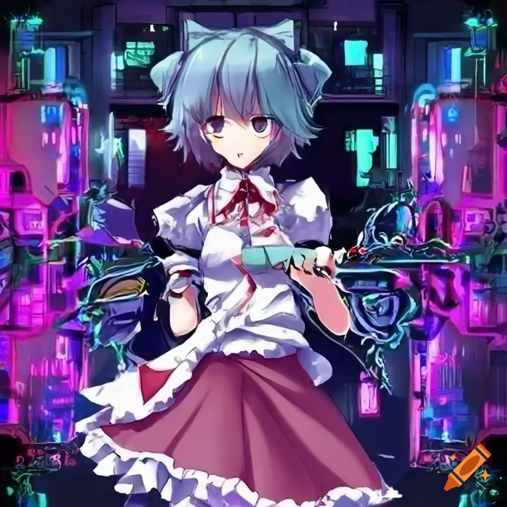Touhou girl in cyberpunk world on Craiyon