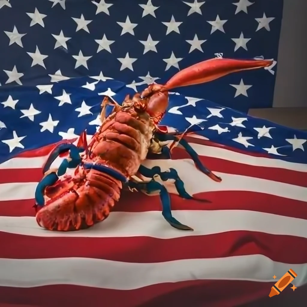 A lobster dressed in the American stars and stripes flag on Craiyon