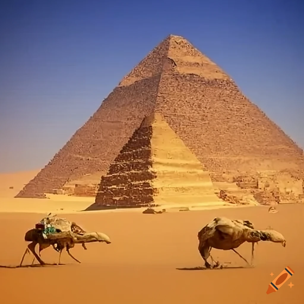 The great pyramid of gizeh surrounded by desert and sands on Craiyon